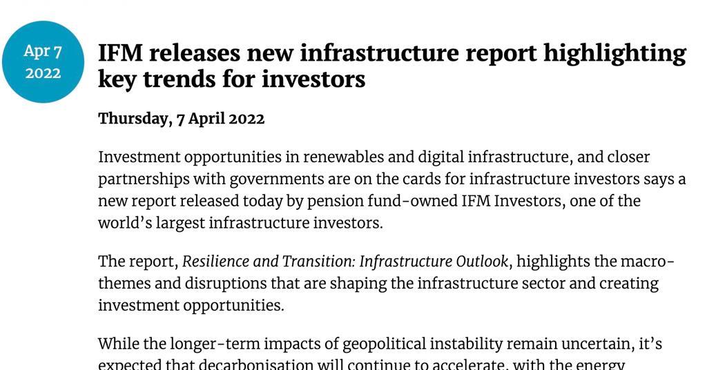 IFM releases new infrastructure report highlighting key trends for ...
