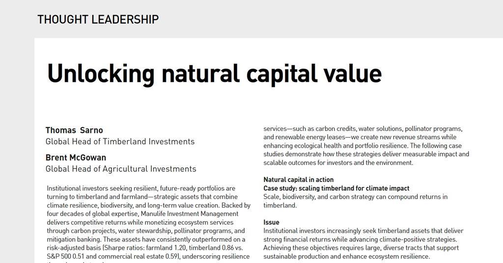 Unlocking natural capital value | Manulife Investment Management ...