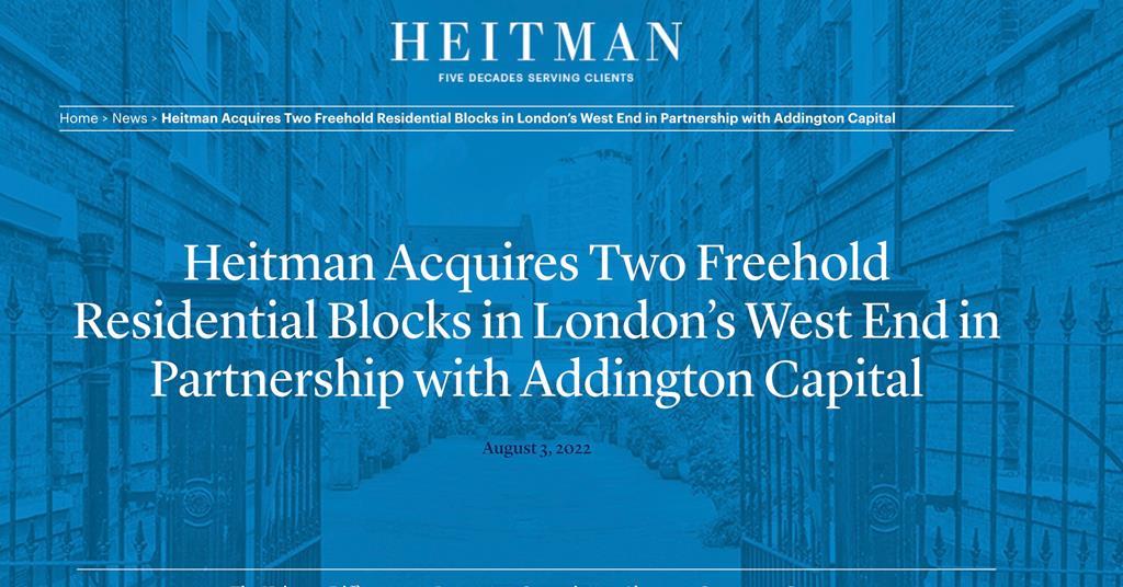 Heitman Acquires Two Freehold Residential Blocks in London’s West End ...