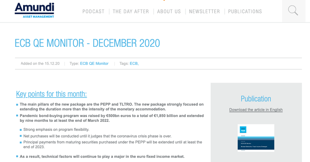 ECB QE Monitor - December 2020 | Amundi | Reference Hub