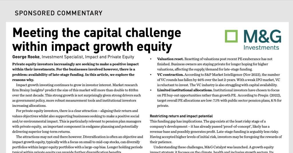 Meeting the capital challenge within impact growth equity | M&G ...