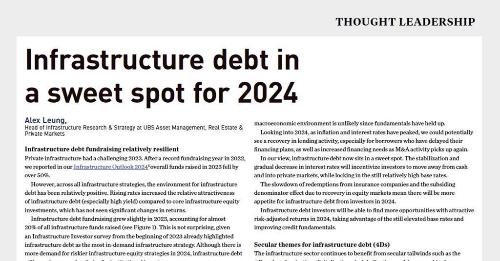Infrastructure debt in a sweet spot for 2024 | UBS Asset Management ...