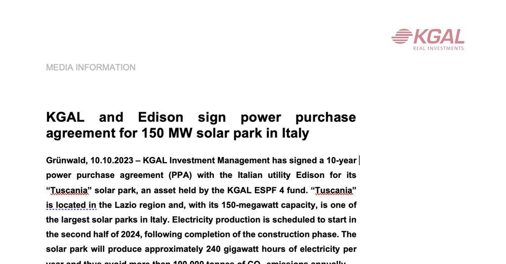 KGAL and Edison sign power purchase agreement for 150 MW solar park in ...