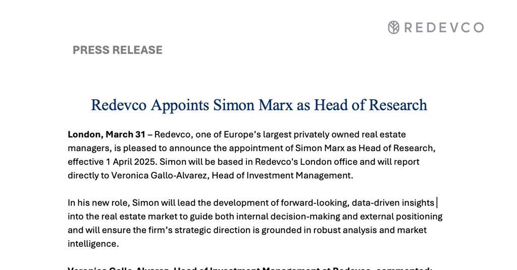 Redevco Appoints Simon Marx as Head of Research | Redevco (Real Estate ...