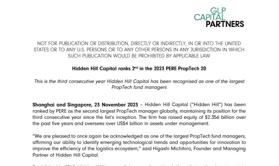 Hidden Hill Capital ranks 20 in the 2023 PERE PropTech 20 | GLP Capital Partners (Real Estate ...