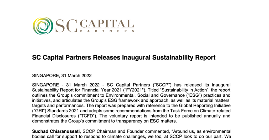 SC Capital Partners Releases Inaugural Sustainability Report | SC ...