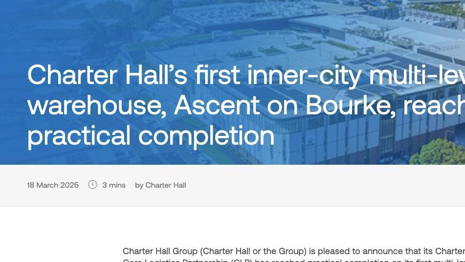 Charter Hall’s first inner-city multi-level warehouse, Ascent on Bourke ...