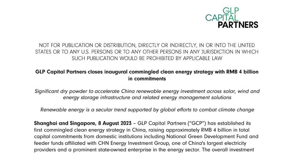 GLP Capital Partners closes inaugural commingled clean energy strategy ...