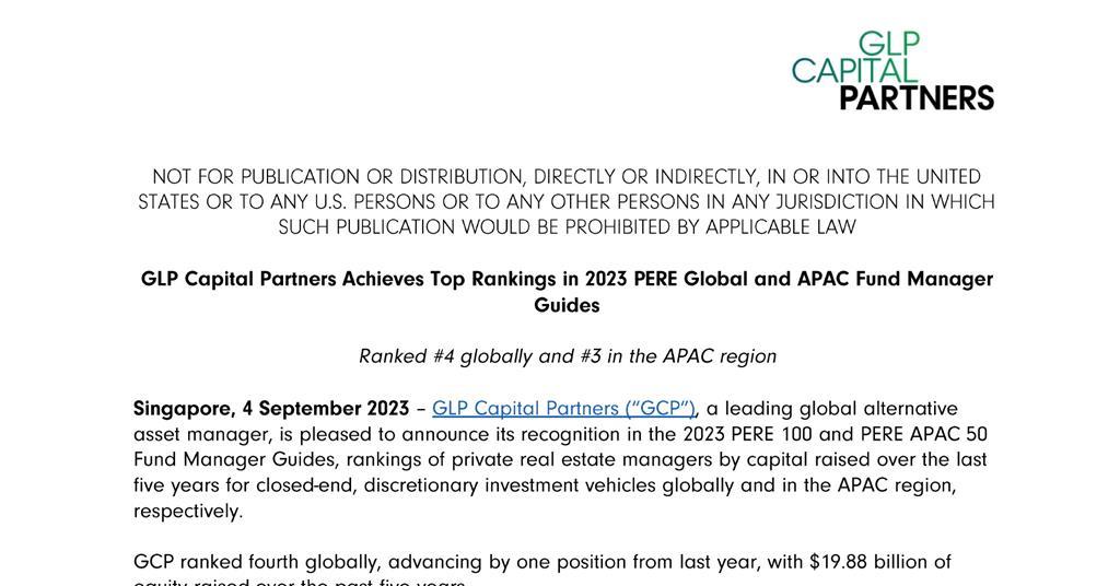 GLP Capital Partners Achieves Top Rankings in 2023 PERE Global and APAC ...