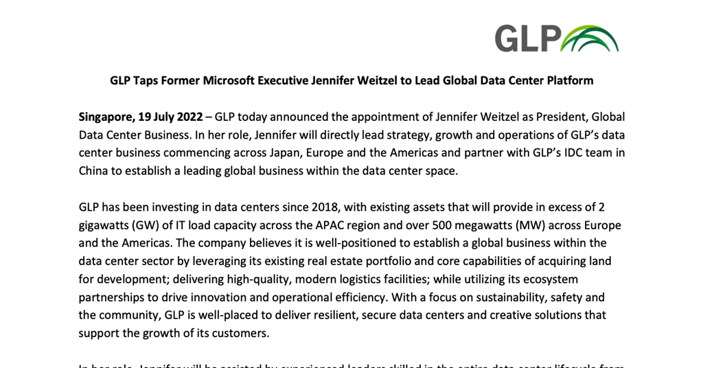 GLP Taps Former Microsoft Executive Jennifer Weitzel to Lead Global ...