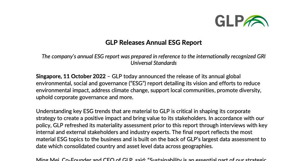GLP Releases Annual ESG Report | GLP Capital Partners (Real Estate ...