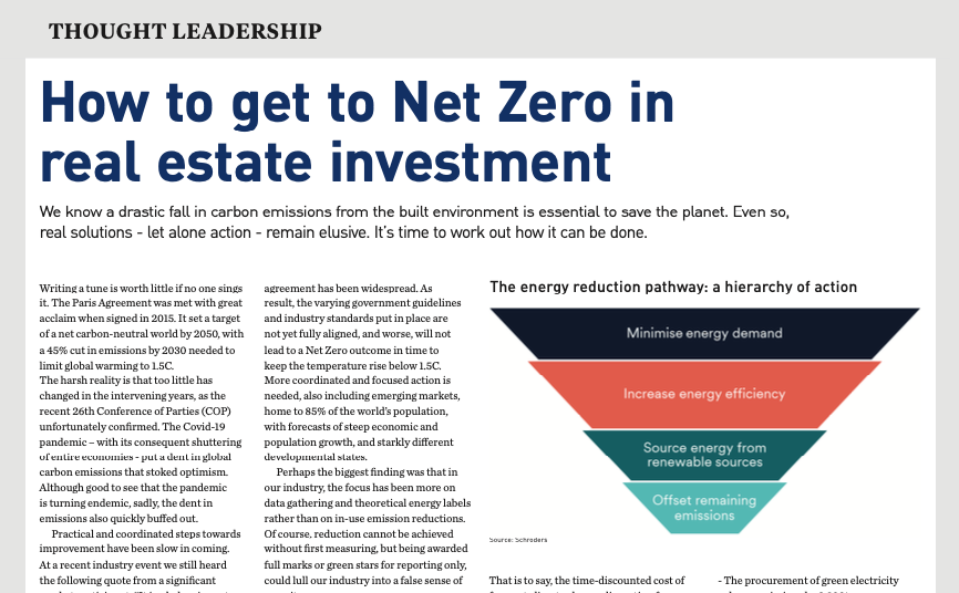 How to get to Net Zero in real estate investment | Schroders Capital ...