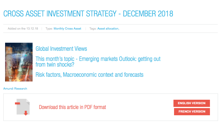Cross Asset Investment Strategy - December 2018 | Amundi | Reference Hub