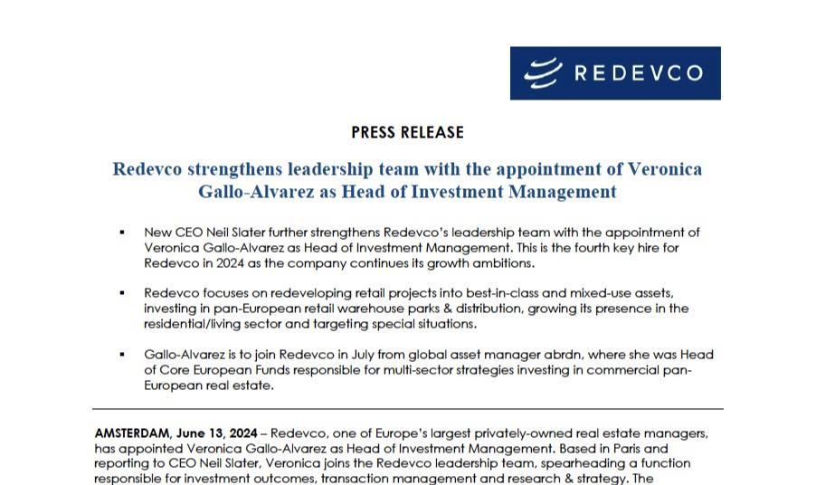 Redevco strengthens leadership team with the appointment of Veronica ...