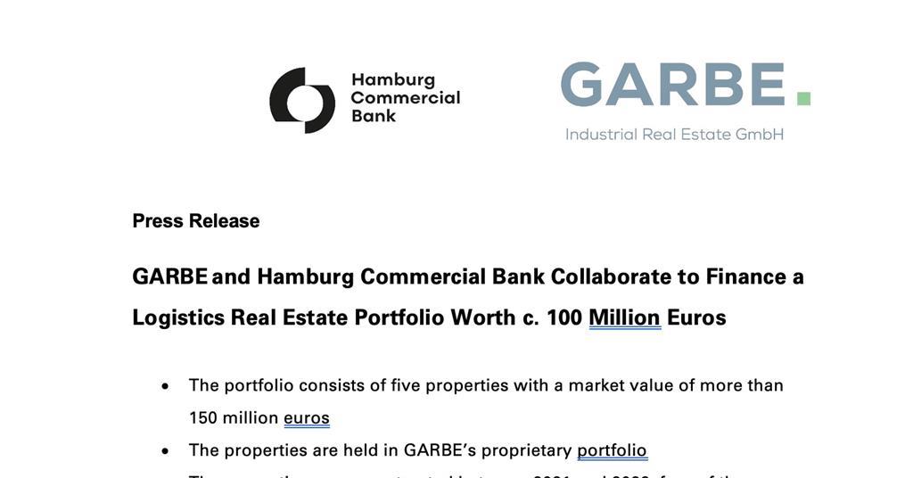 GARBE and Hamburg Commercial Bank Collaborate to Finance a Logistics ...