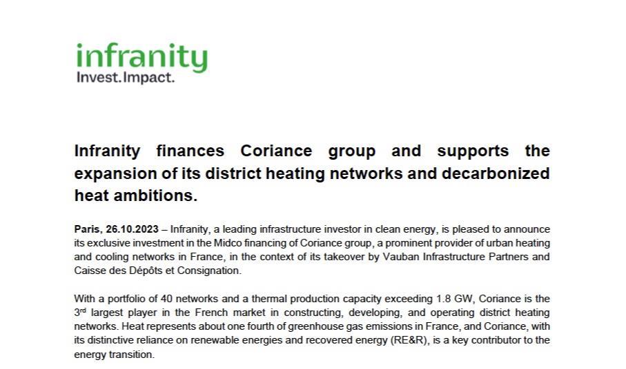 Infranity finances Coriance group and supports the expansion of its ...