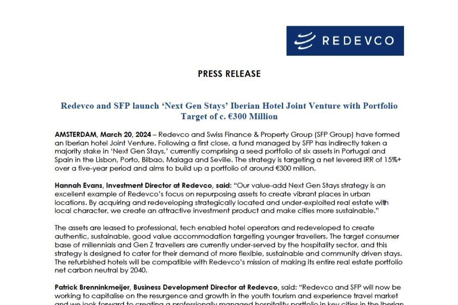 Redevco and SFP launch ‘Next Gen Stays’ Iberian Hotel Joint Venture ...