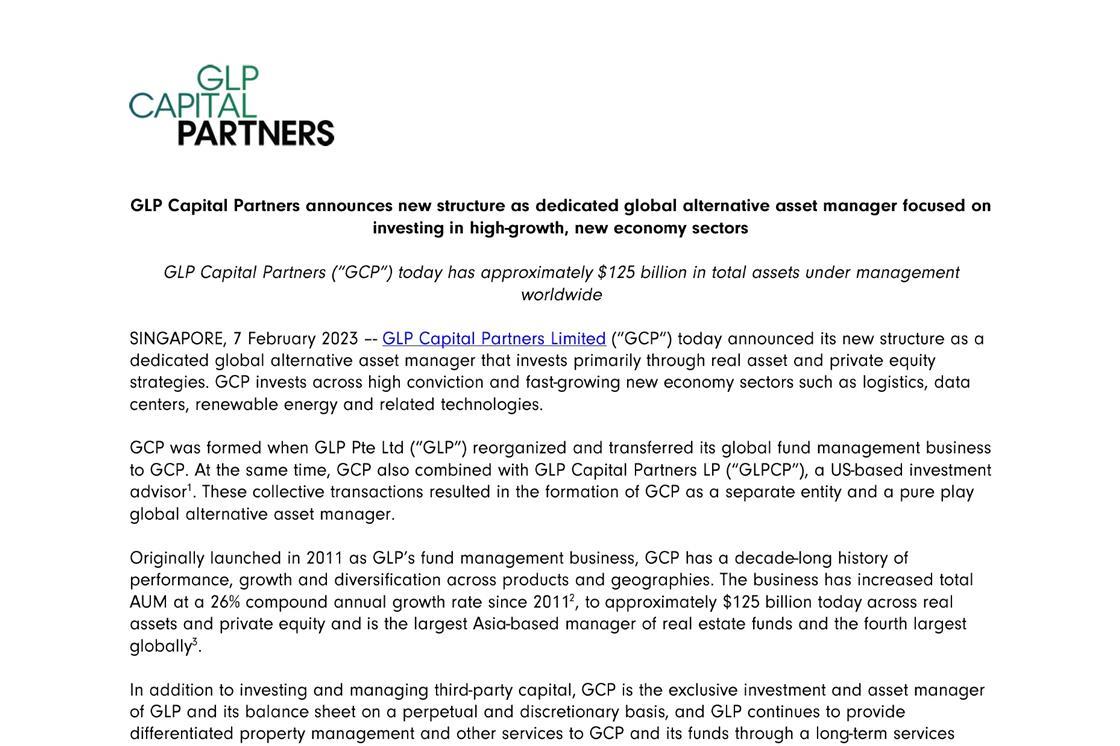 GLP Capital Partners announces new structure as dedicated global ...
