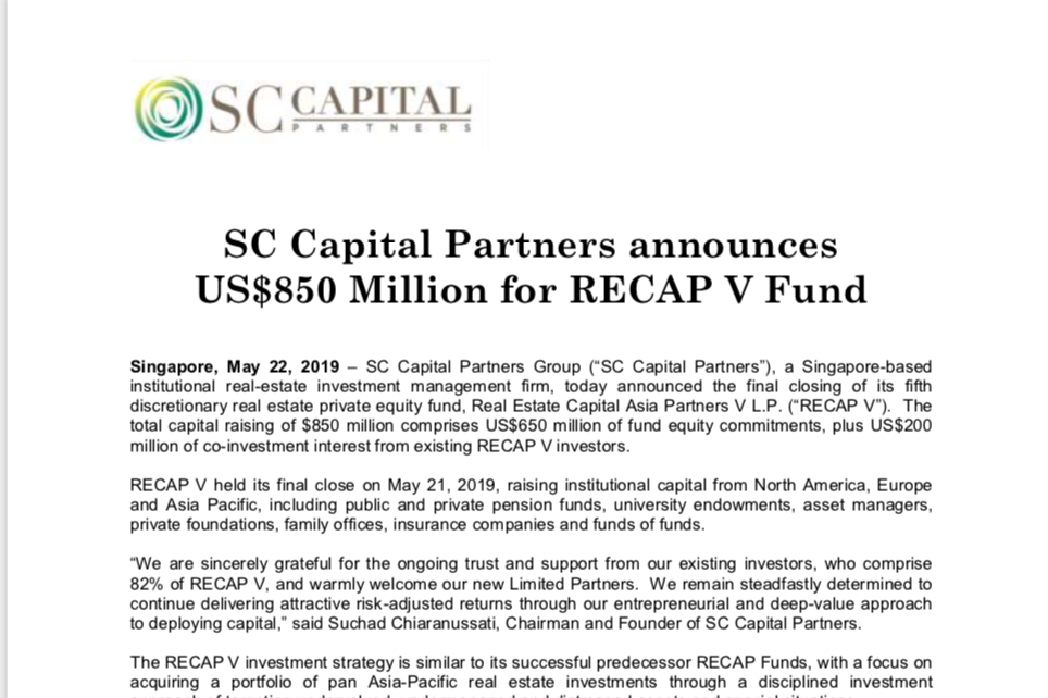 SC Capital Partners announces US$850 Million for RECAP V Fund | SC ...