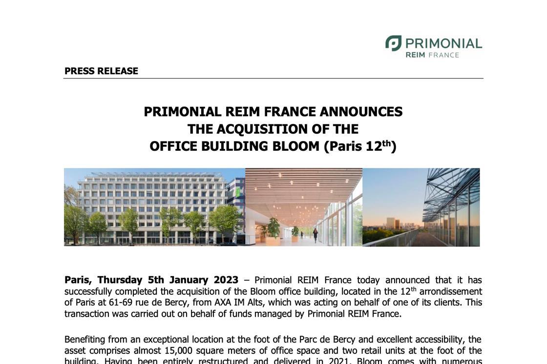 Primonial REIM France Announces The Acquisition Of The Office Building ...
