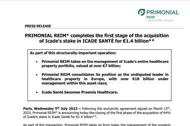 PRIMONIAL REIM completes the first stage of the acquisition of Icade’s ...